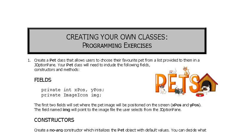 Exercises 2 - Pet Selector: Creating Your Own Pet Class - Studocu