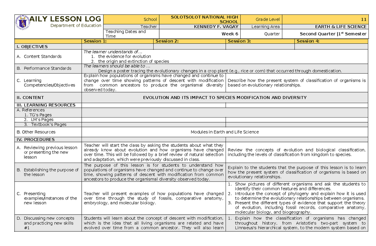 DLL ELS Q2 WEEK 6: Evolution, Diversity, and Classification Insights ...