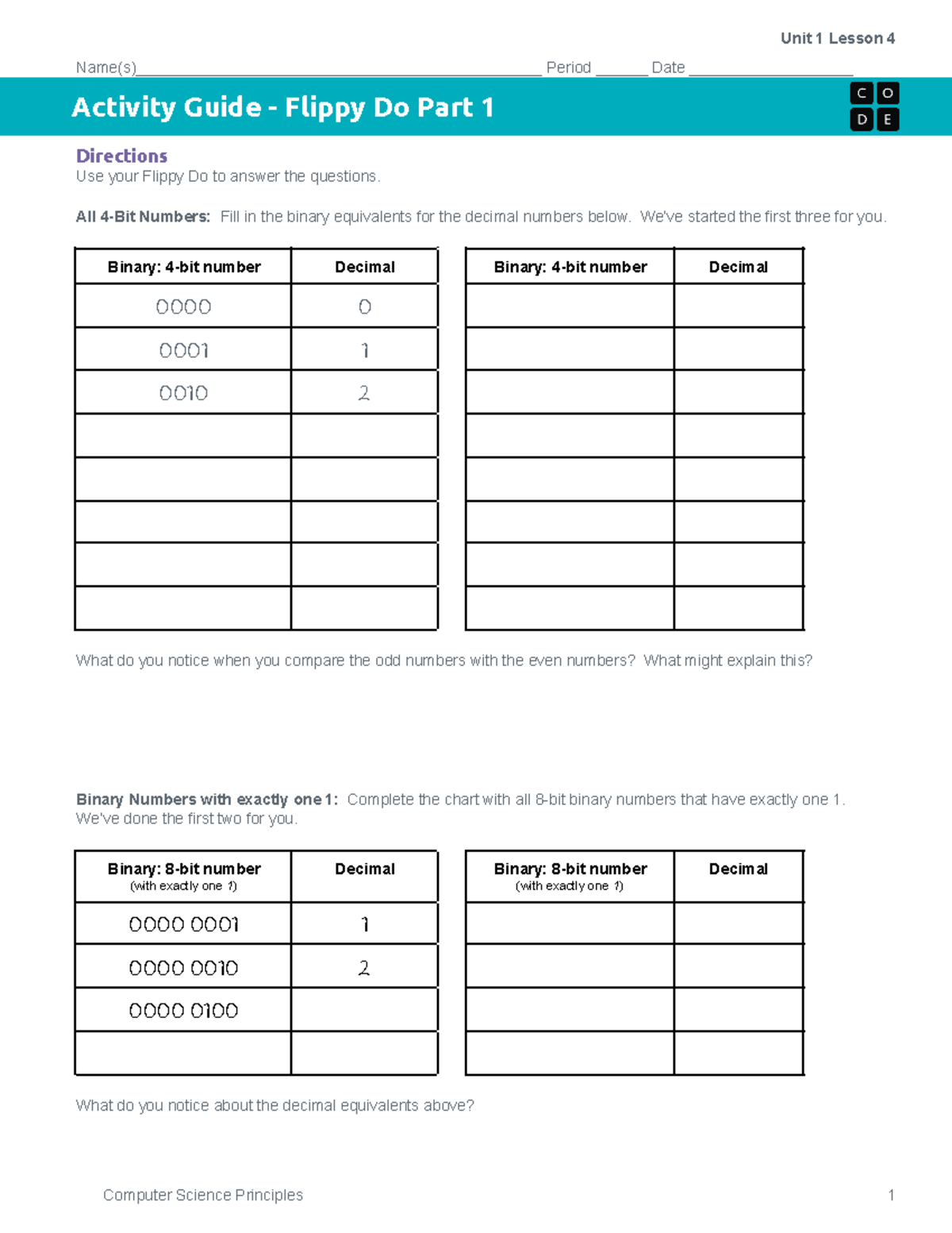 Unit 1 Lesson 4 Activity Guide: Flippy Do Part 1 - Studocu