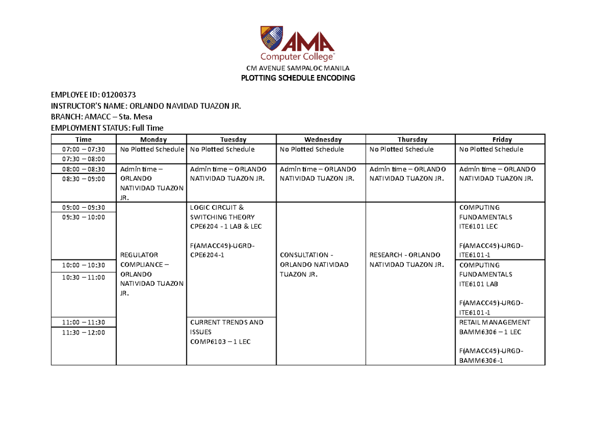 Plotting- Schedule - N/A - CM AVENUE SAMPALOC MANILA PLOTTING SCHEDULE ...
