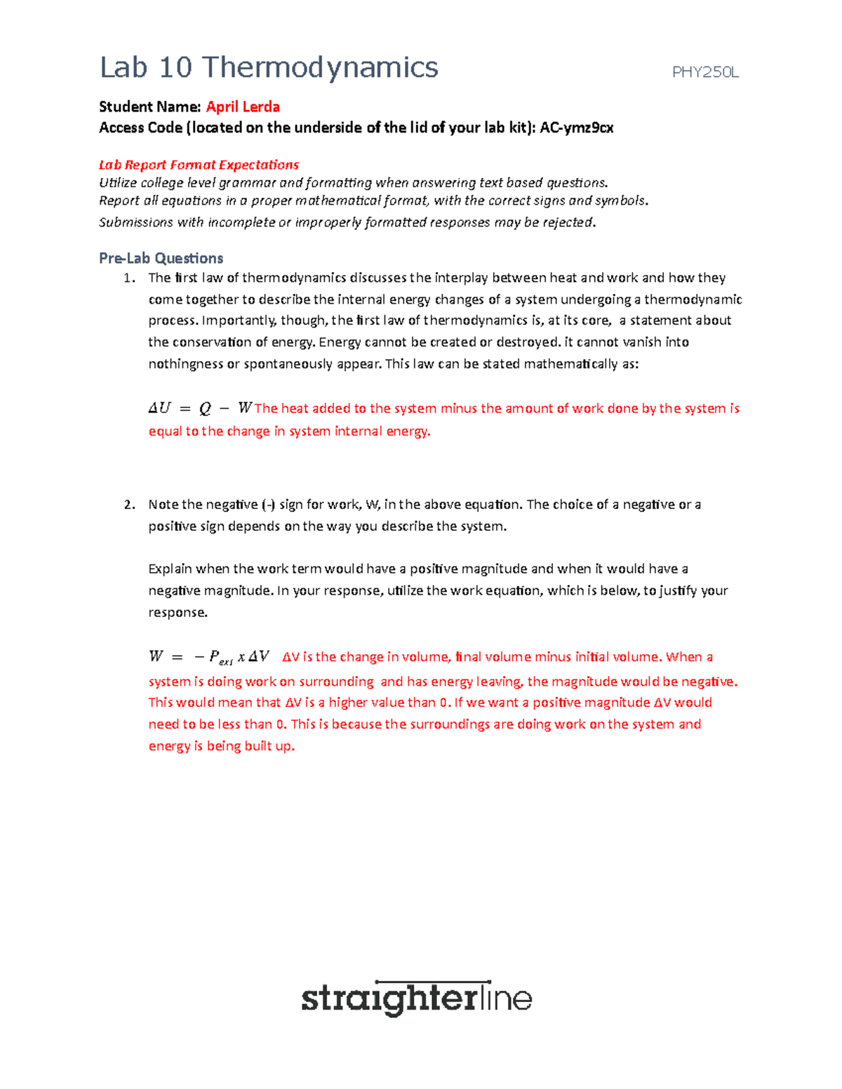 Lab 10: Thermodynamics and Heat Transfer in PHY250L - Studocu