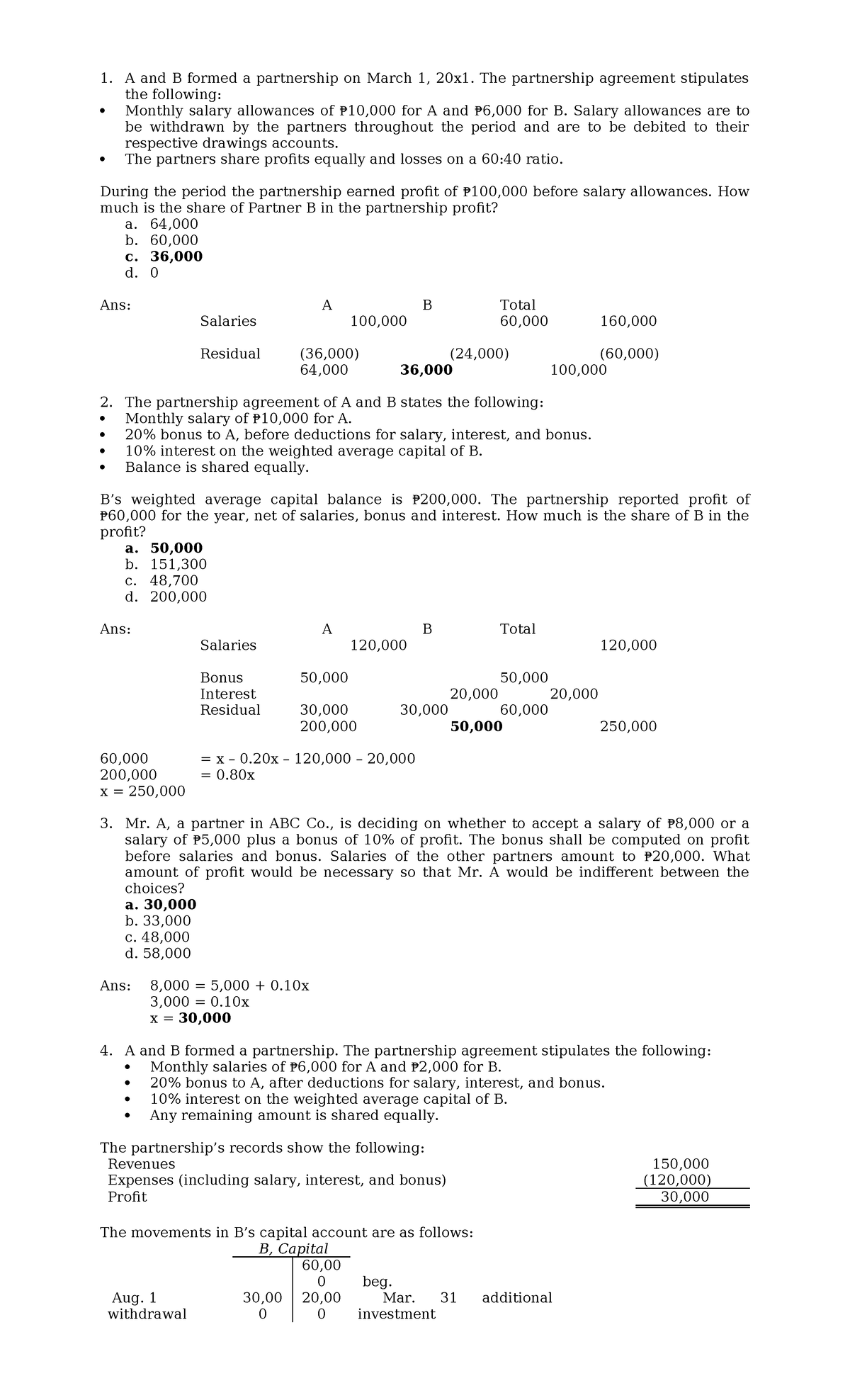 1.b Partnership Operations: Profit Sharing, Salaries, and Bonuses ...