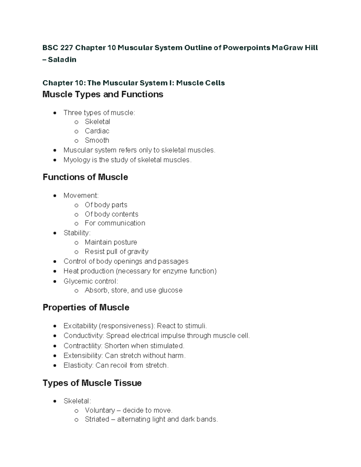 BSC 227 Lecture Notes: Overview of the Muscular System Functions - Studocu