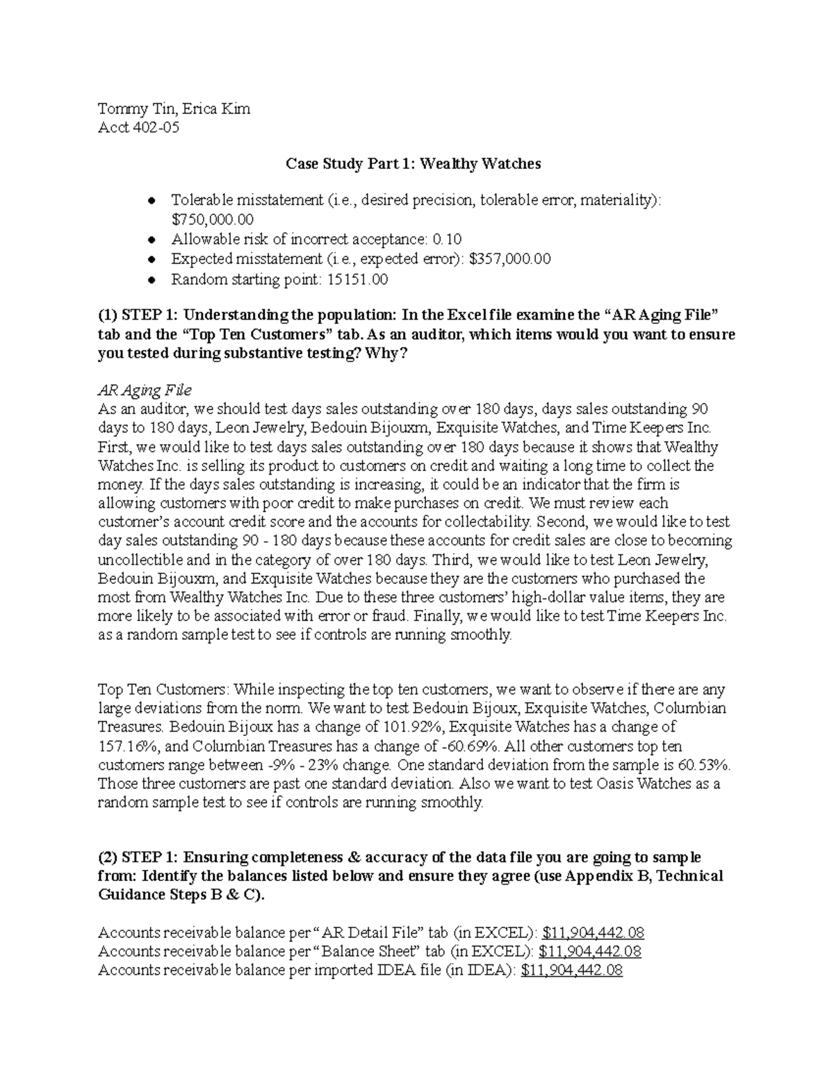 Case Study wealthy watches - Tommy Tin, Erica Kim Acct 402- Case Study Part 1: Wealthy Watches ...