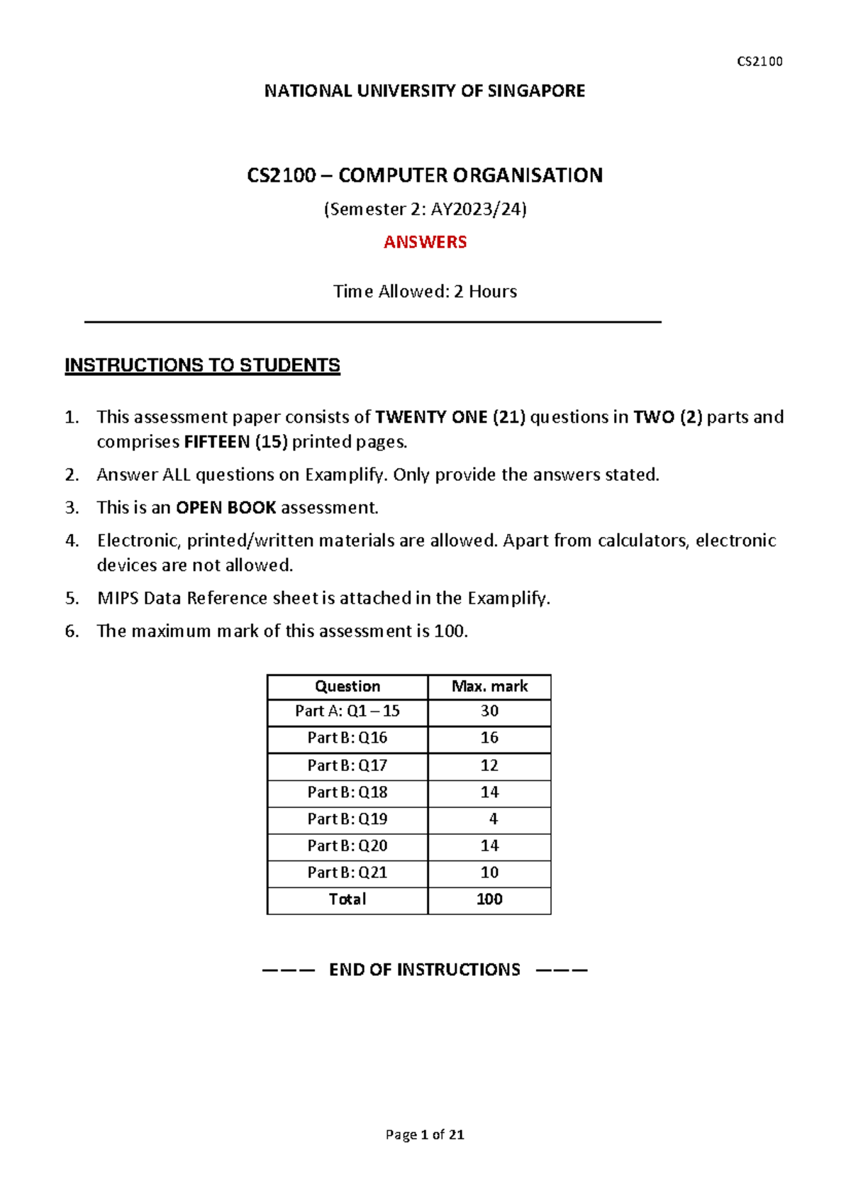 CS2100 S2 Finals Solutions: Past Year Paper with Answers - Studocu
