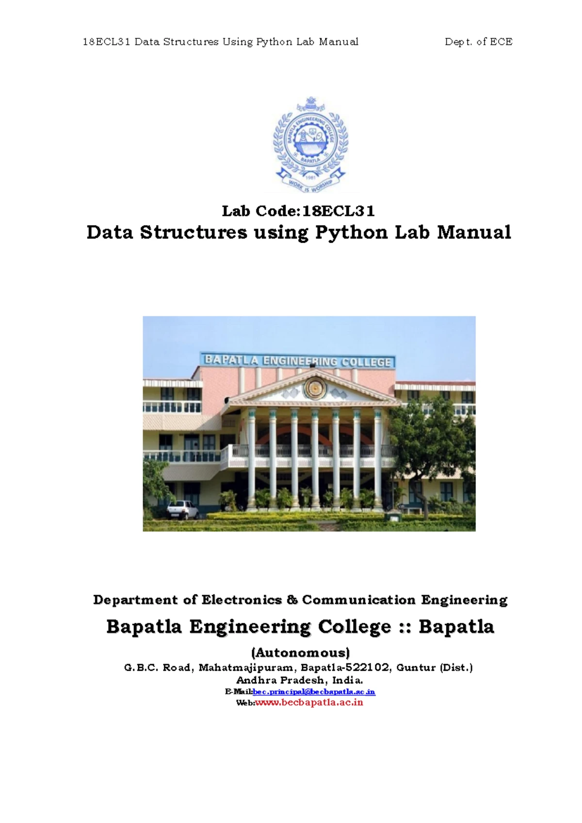 DATA STRUCTURES USING PYTHON LAB MANUAL B.TECH II SEM (R20A0503) - Studocu