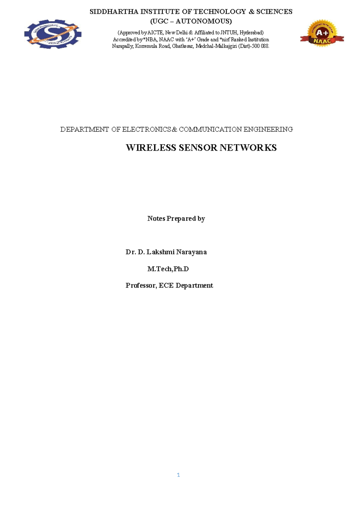 Wsn Notes Wireless Sensor Networks Overview For Engineering Students