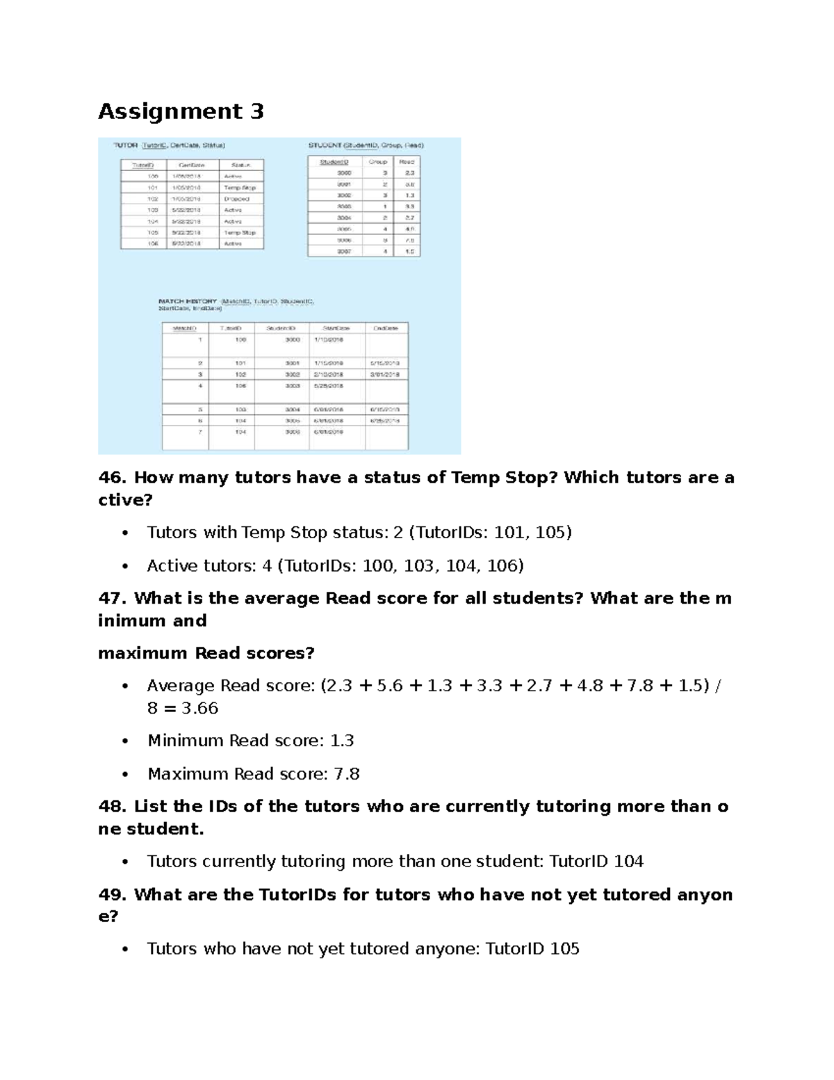 Assignment 3: Tutor Status and Student Read Scores Analysis - Studocu