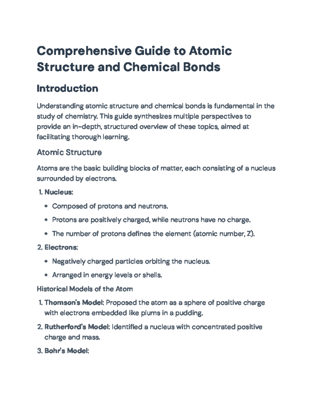 Comprehensive Guide to Atomic Structure and Chemical Bonds (CHEM101 ...