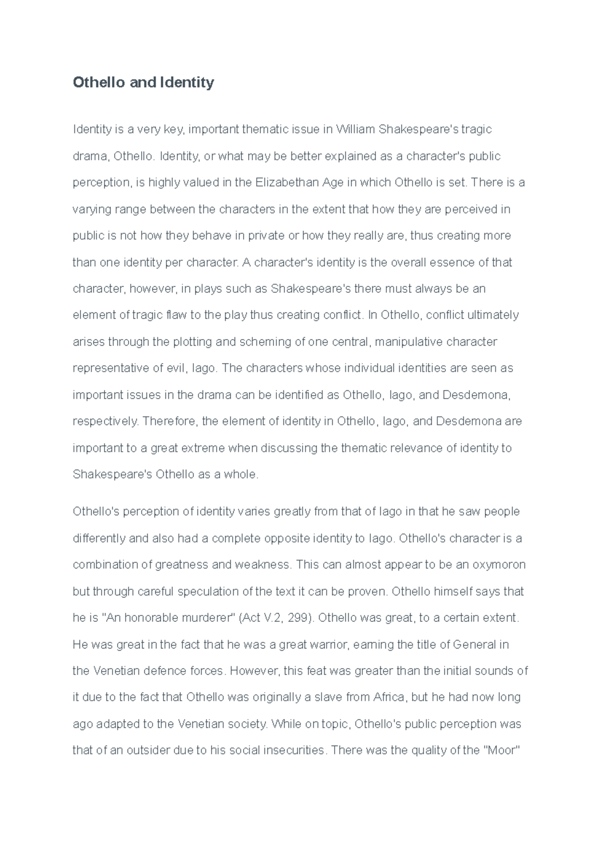 Othello and Identity: Thematic Analysis of Self and Perception in ...