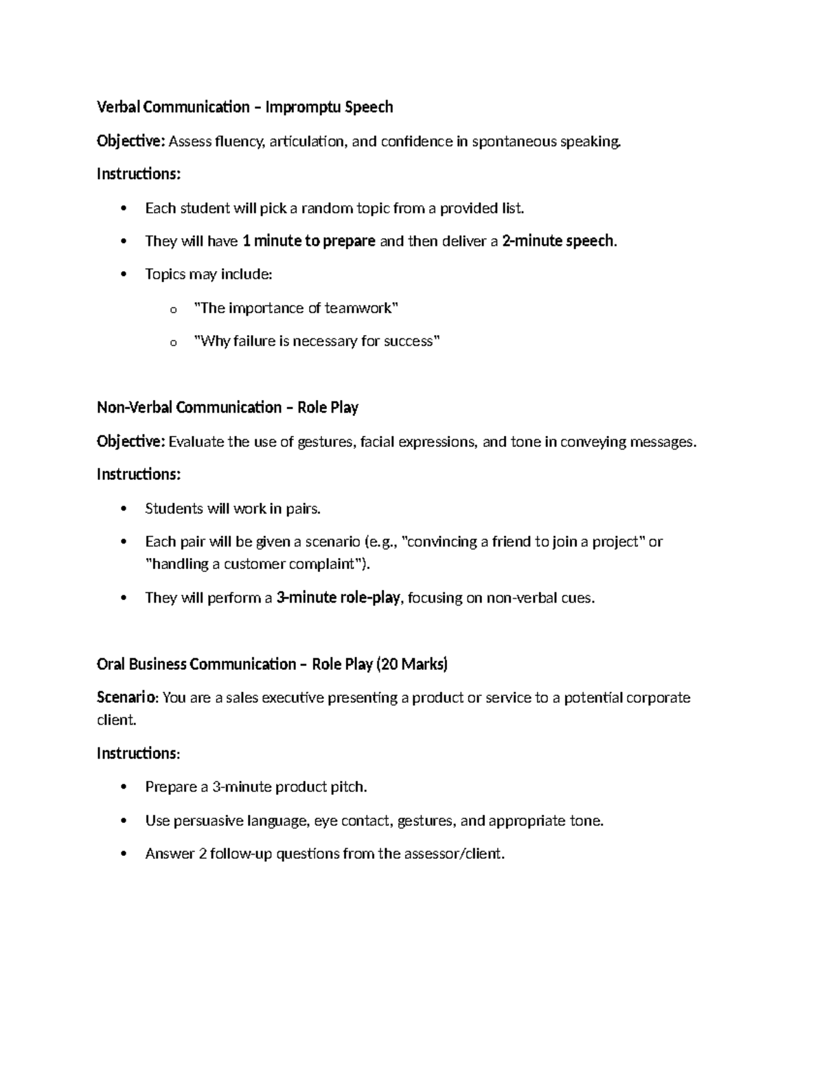 Verbal Communication Skills: Impromptu Speech & Role Play Guide - Studocu