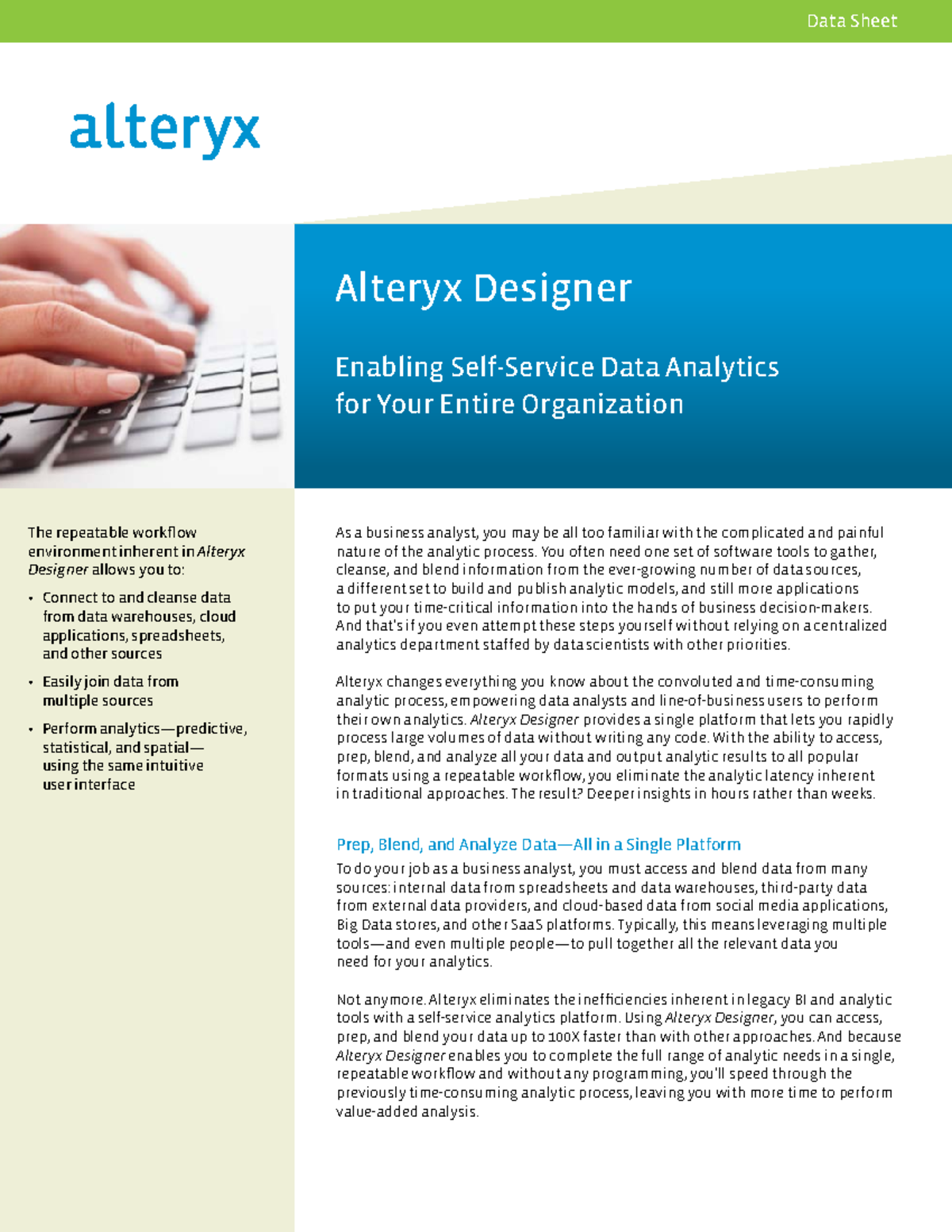 Alteryx Designer Data Sheet - Data Sheet As a business analyst, you may ...