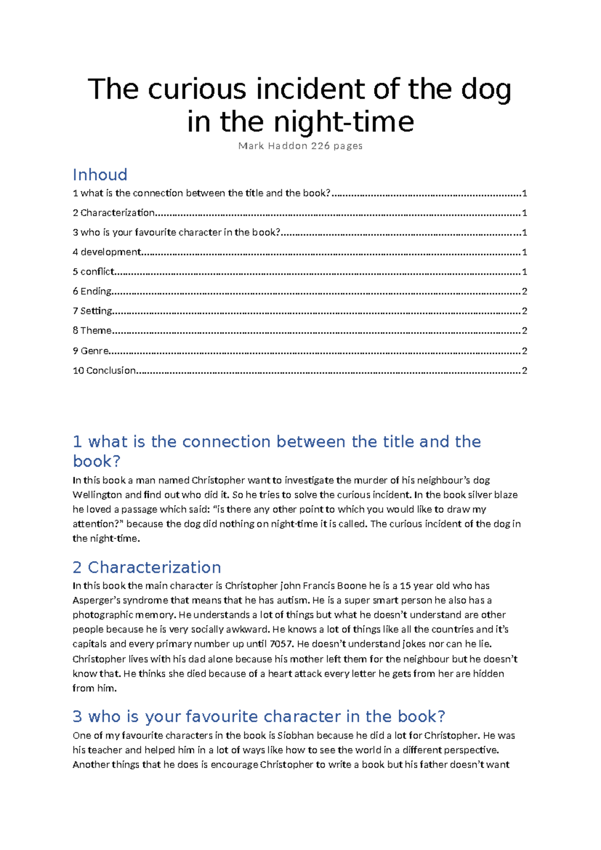 Analyzing "The Curious Incident of the Dog in the Night-Time": A Study ...