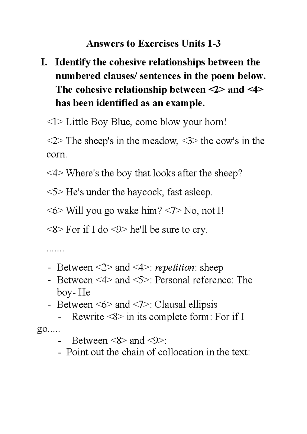 Cohesive Devices Analysis: Answers to Exercises Units 1-3 - Studocu