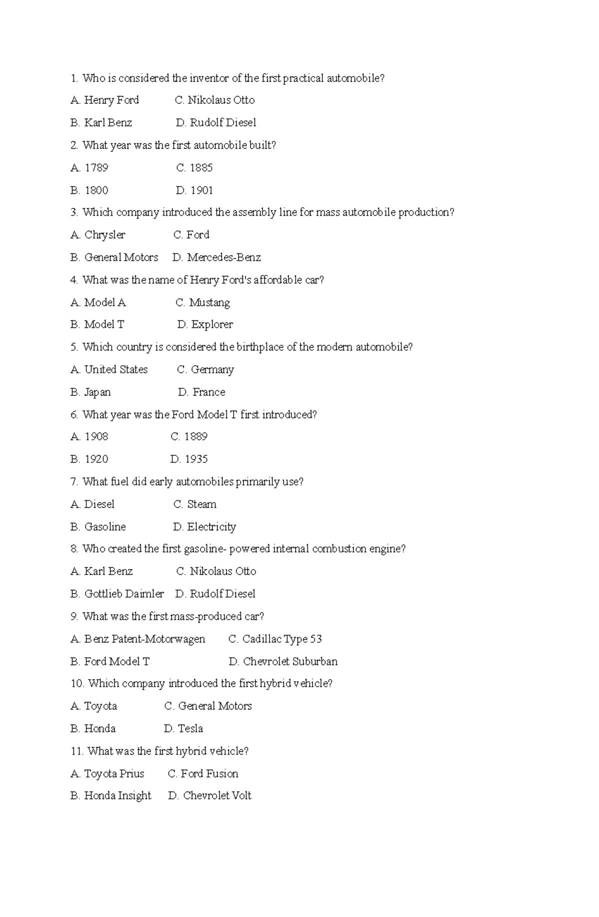 Lesson 1: Automotive Fundamentals Quiz Questions - Studocu