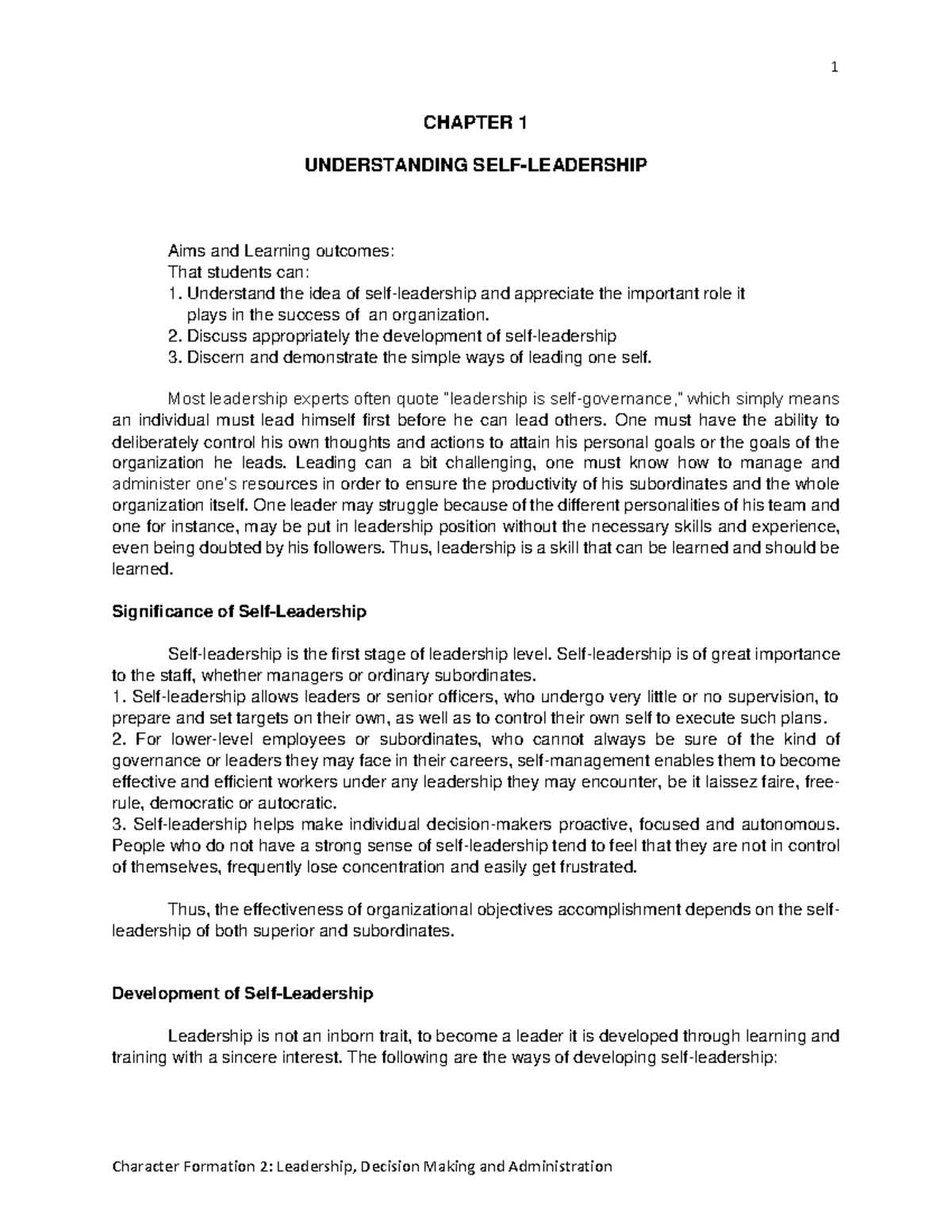 CFLM Leadership - Chapter Insights on Self-Leadership and Management ...