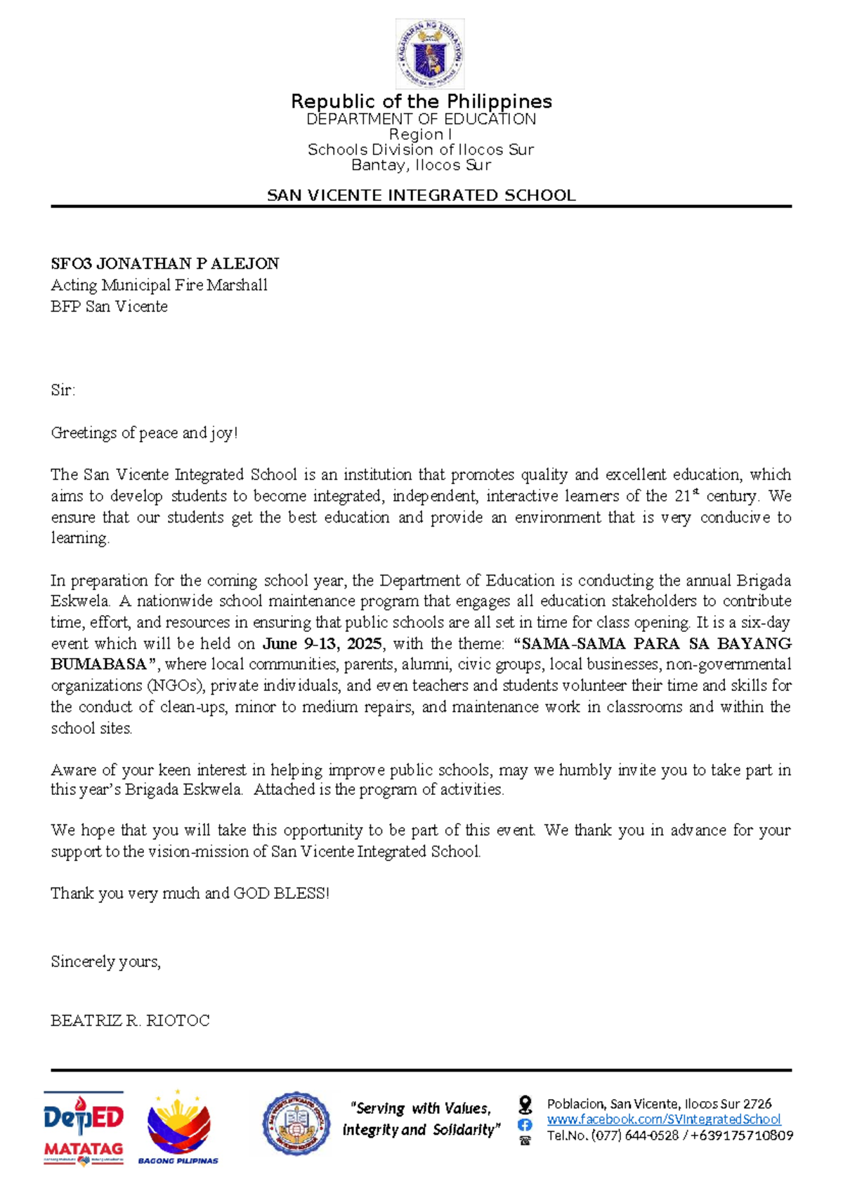 Invitation to Brigada Eskwela 2025 - San Vicente Integrated School ...