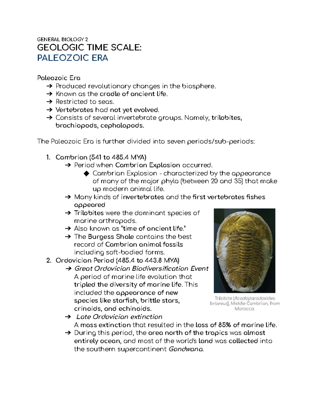 GENERAL BIOLOGY 2: Paleozoic Era Overview and Key Events - Studocu