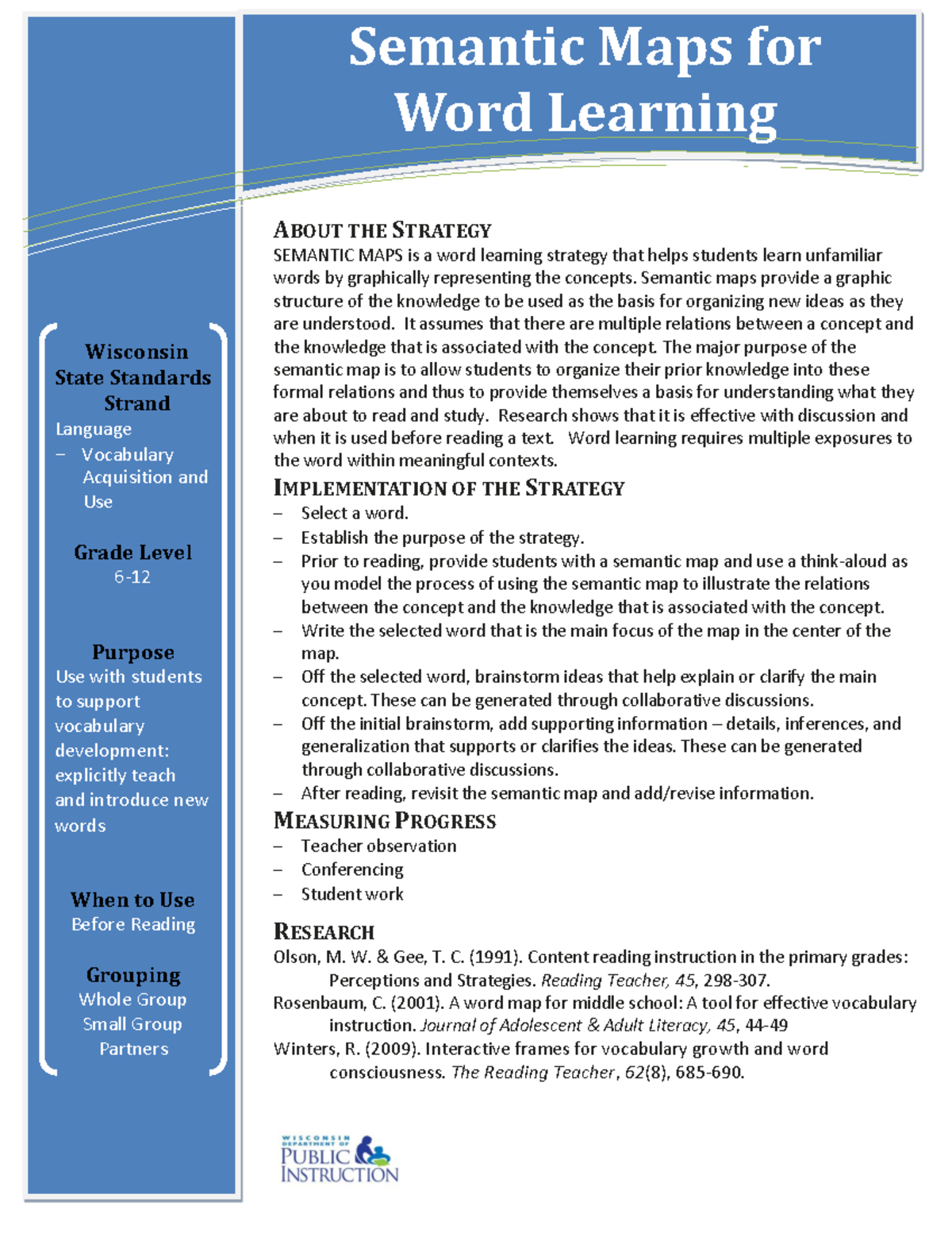 6-12 L - SEMANTIC MAPS is a word learning strategy that helps students ...