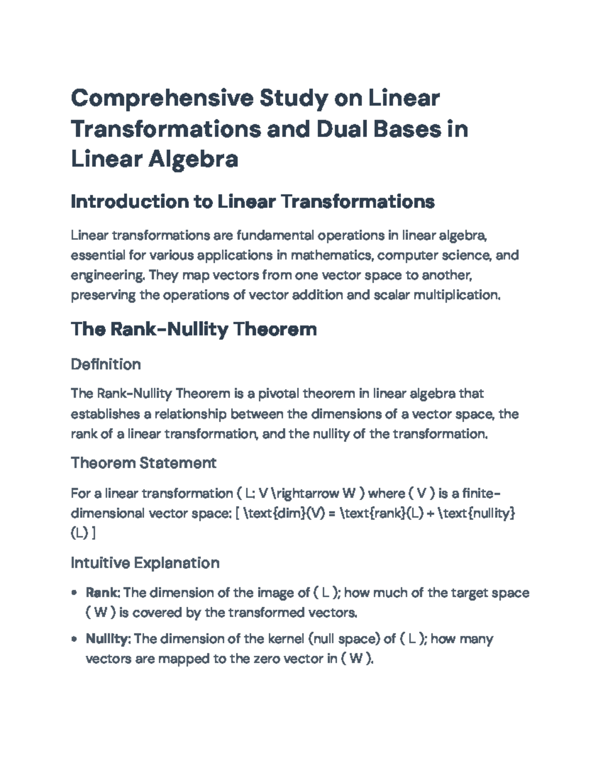 Linear Algebra: Rank-Nullity Theorem & Dual Bases Overview ...