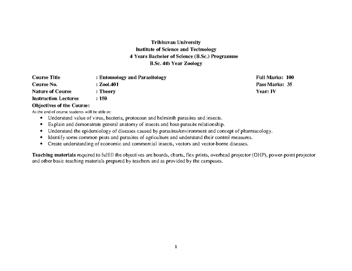 Entomology and Parasitology Course Notes - B.Sc. Zool. 401 & 402 - Studocu
