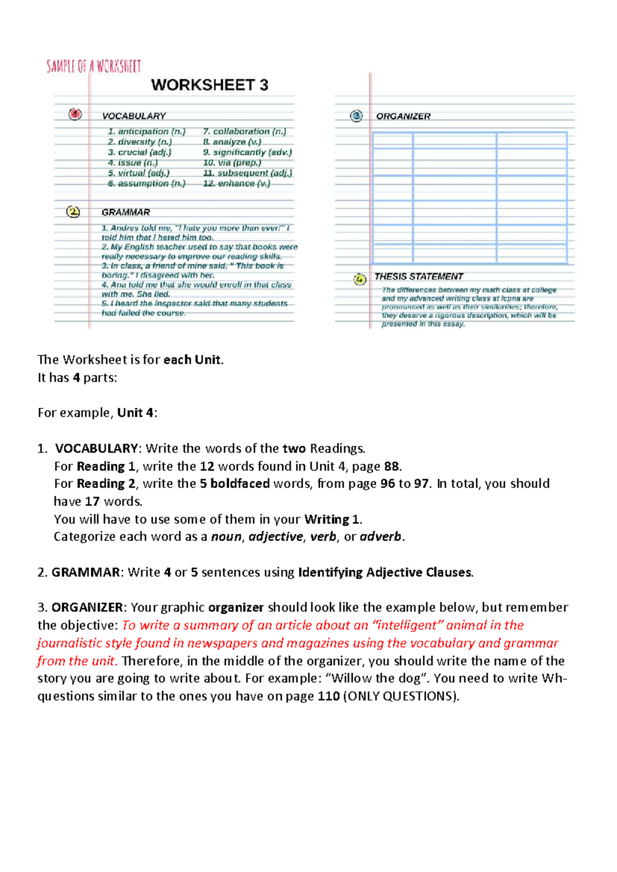 Unit 4 Worksheet: Vocabulary, Grammar, and Organizer Activities - Studocu