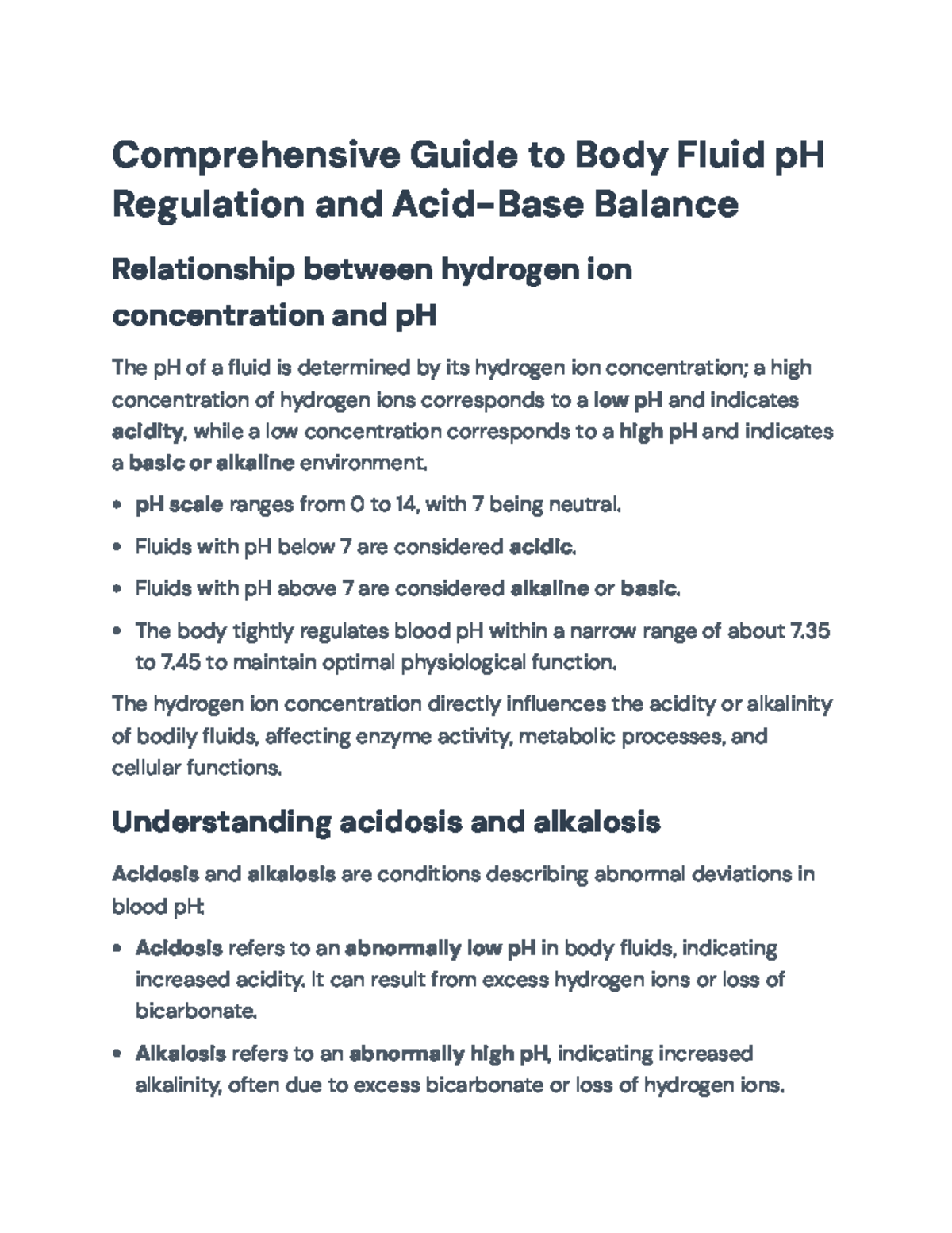 Regulation of Body Fluid pH: Acid-Base Balance Overview - Comprehensive ...