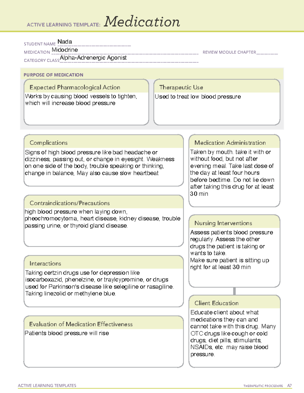 Midodrine - ATI Active Learning Template Overview - Studocu