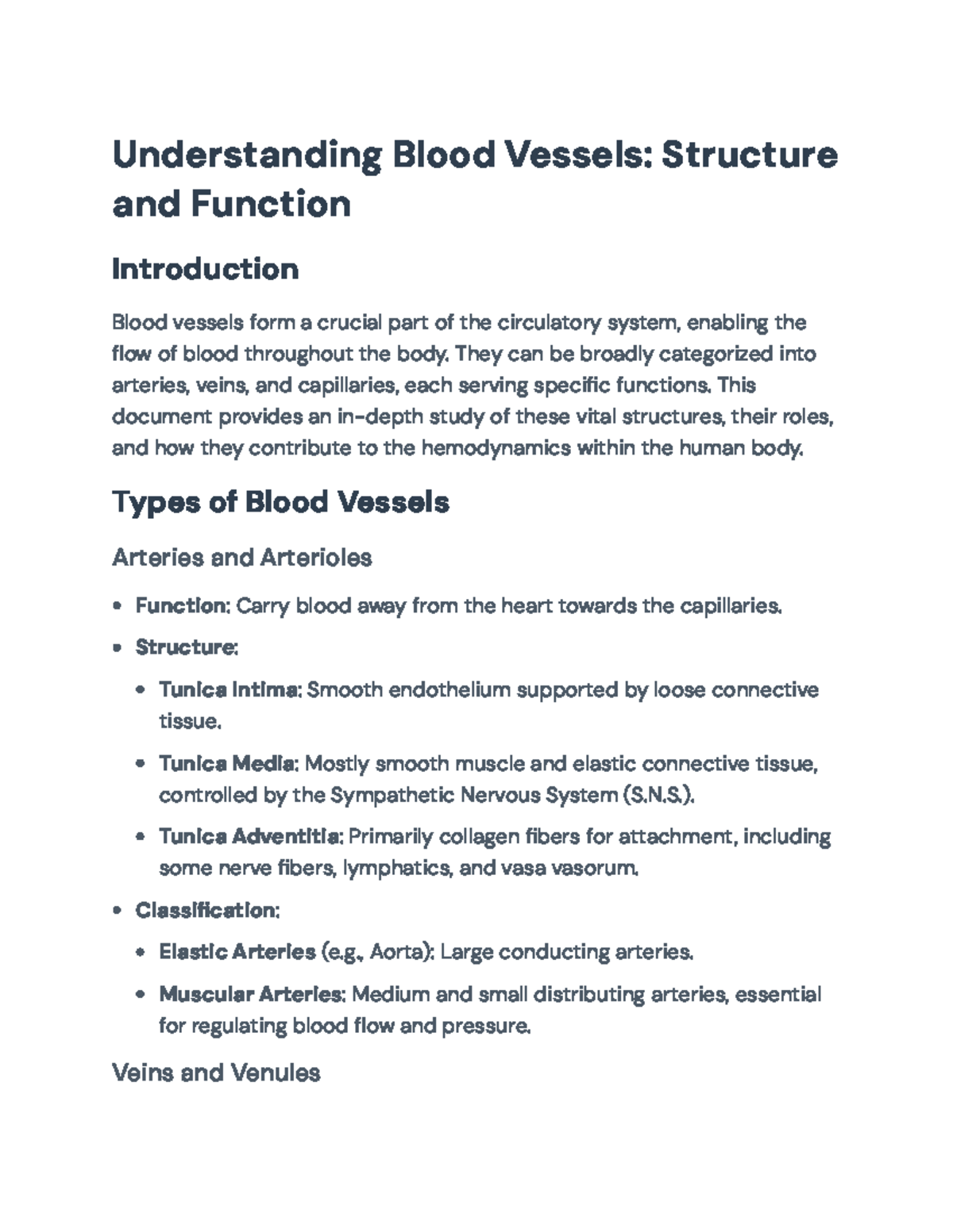 Understanding Blood Vessels: Structure, Function, and Hemodynamics ...