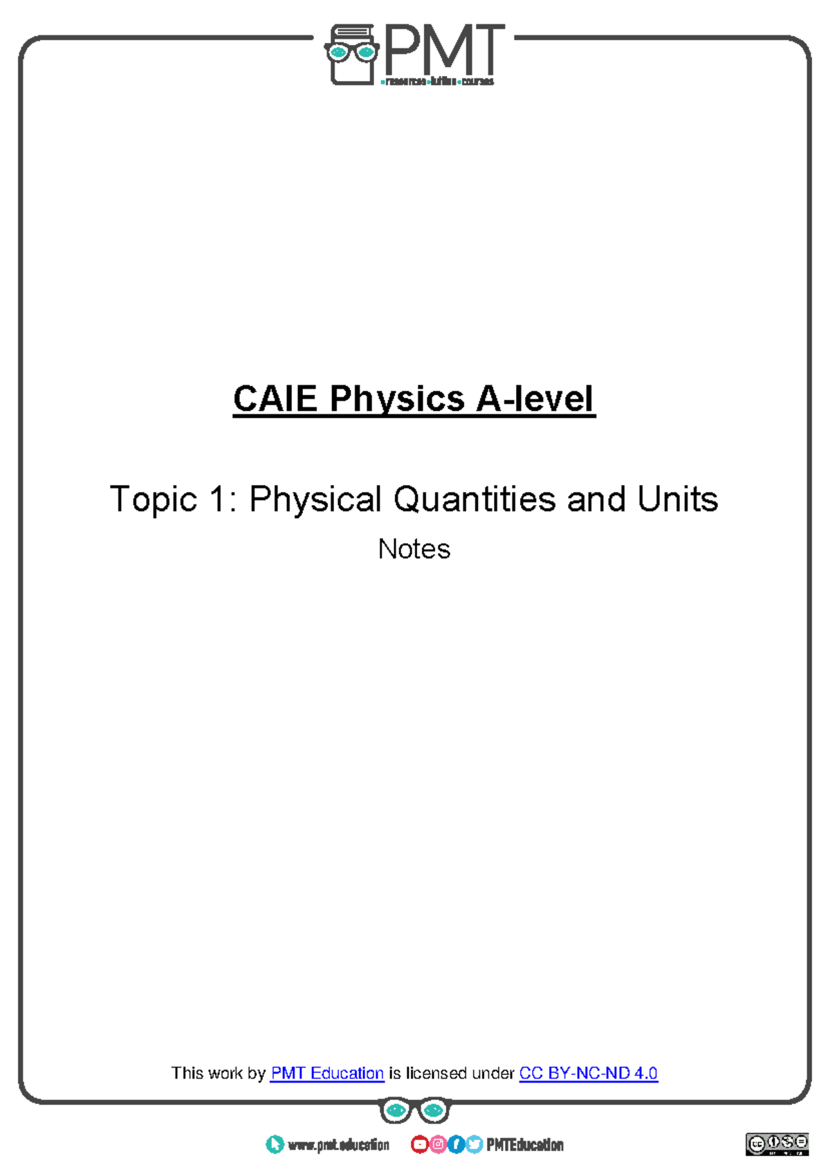 CAIE Physics Topic 1: Physical Quantities & Units Notes - Studocu