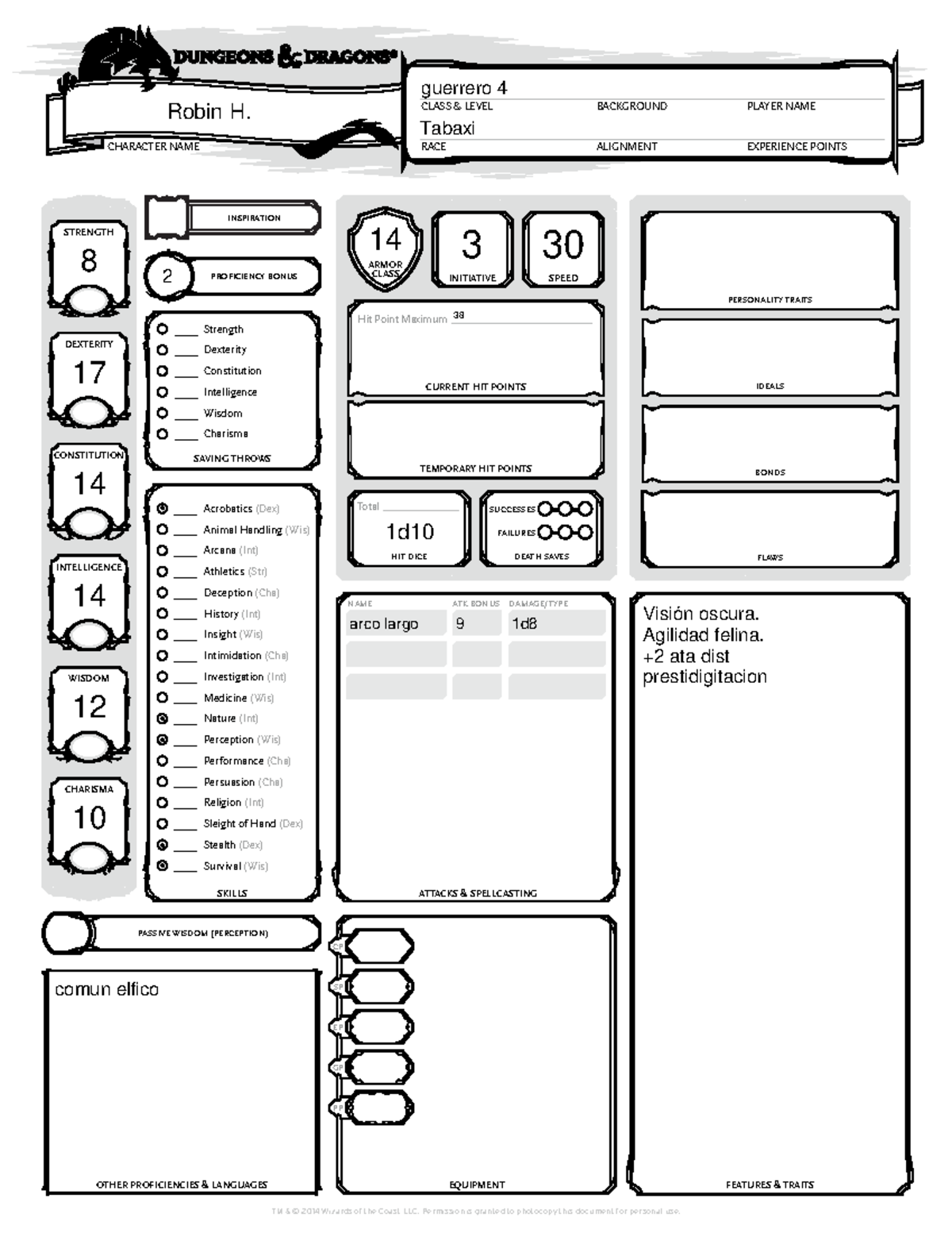 Tabaxi archer character sheet - D&D 4th edition - Studocu