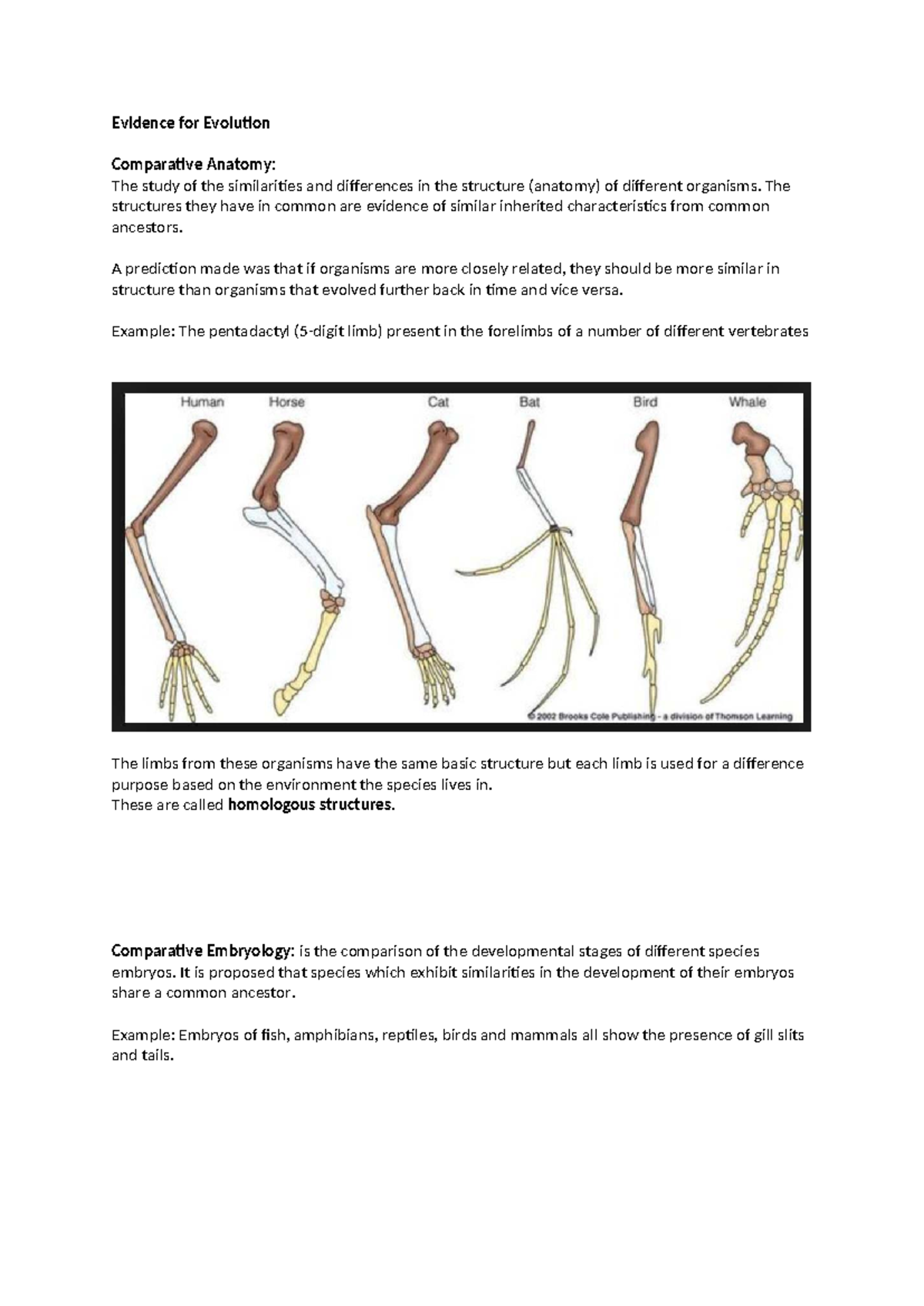 Comparative Anatomy and Embryology: Evidence for Evolution - Studocu