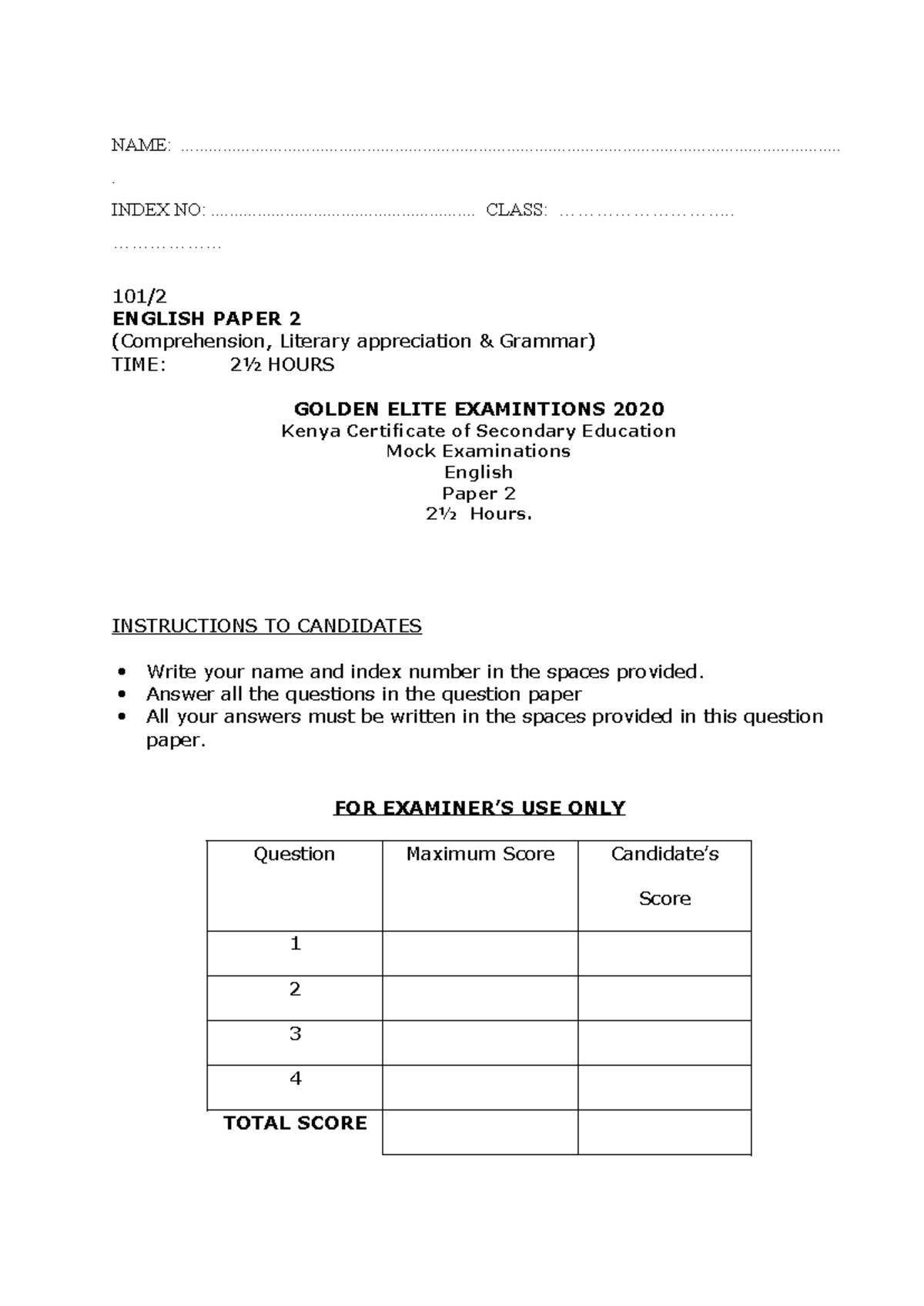English Paper 2 Revision Notes - KCSE Mock 2020 - Studocu