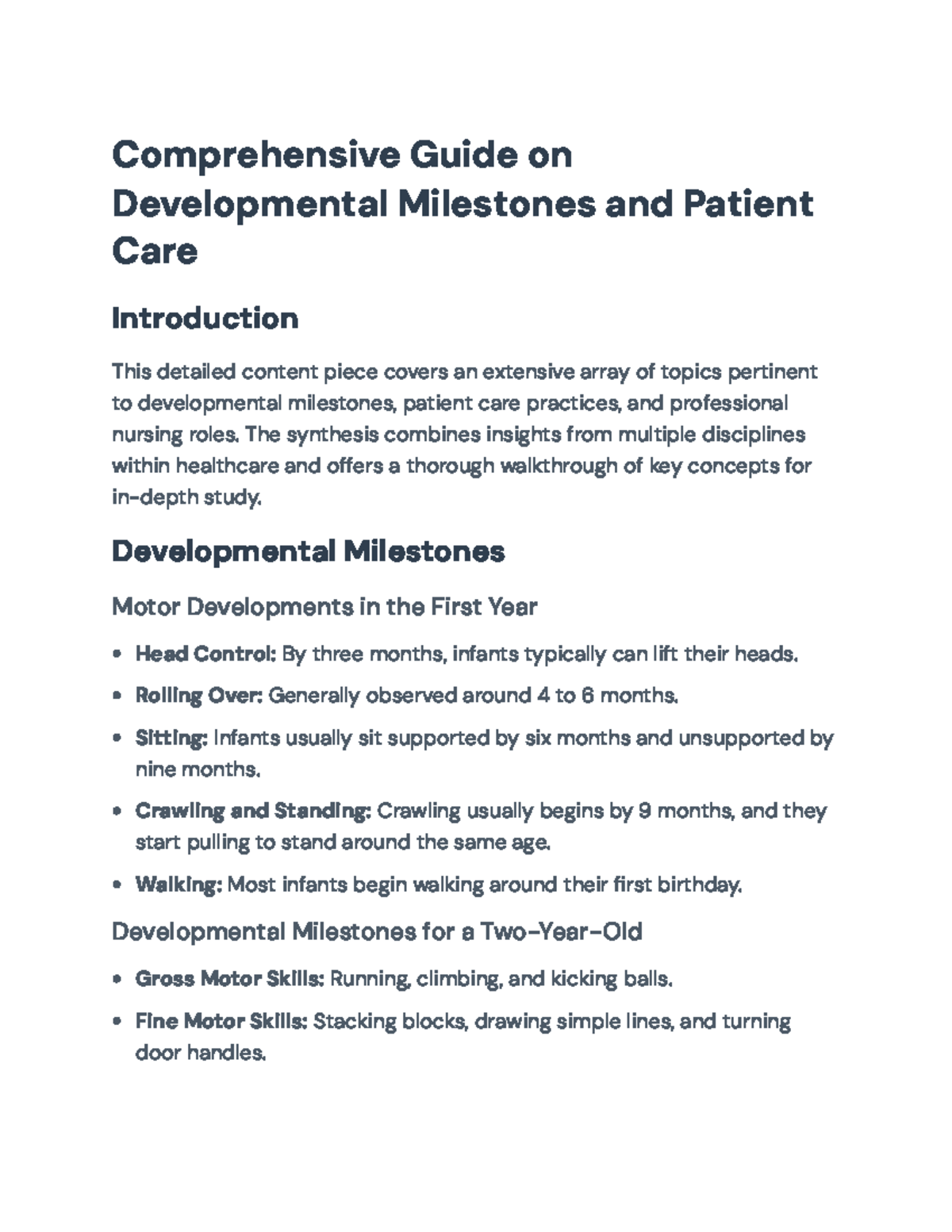 Comprehensive Guide on Developmental Milestones and Patient Care ...