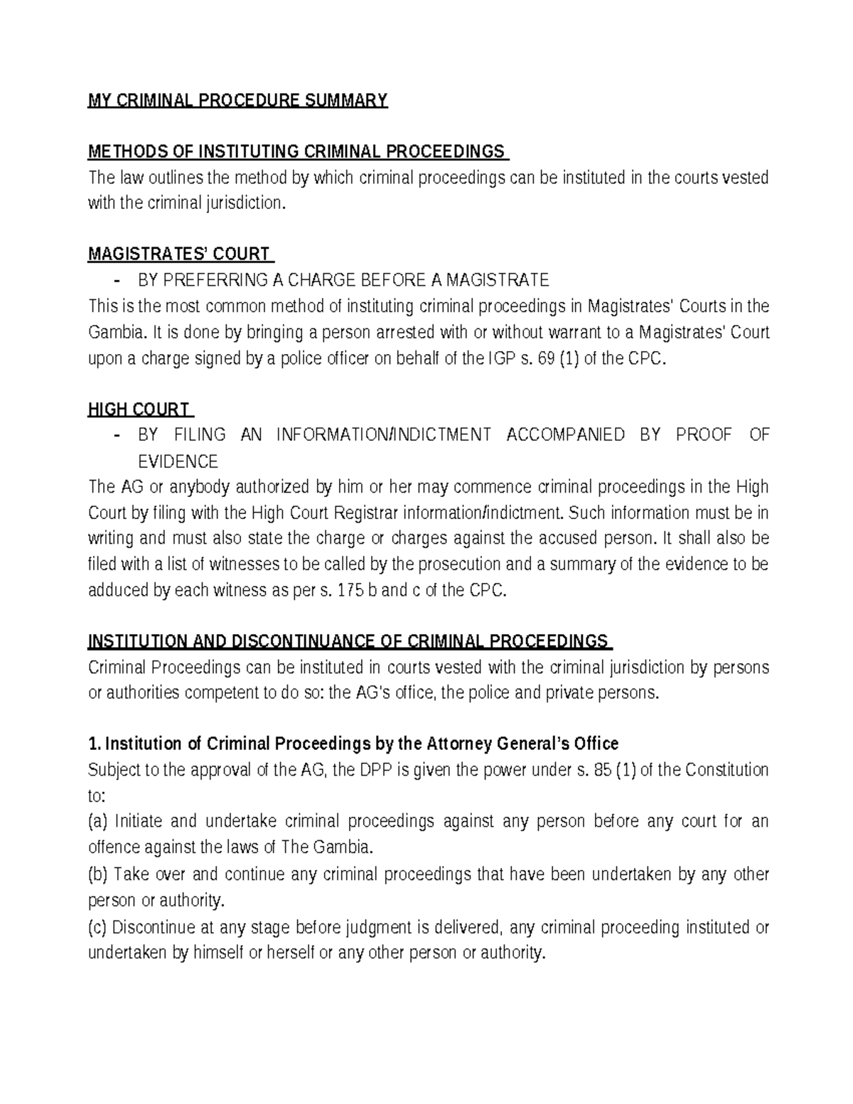 CRIMINAL PROCEDURE SUMMARY: METHODS OF INSTITUTING PROCEEDINGS - Studocu