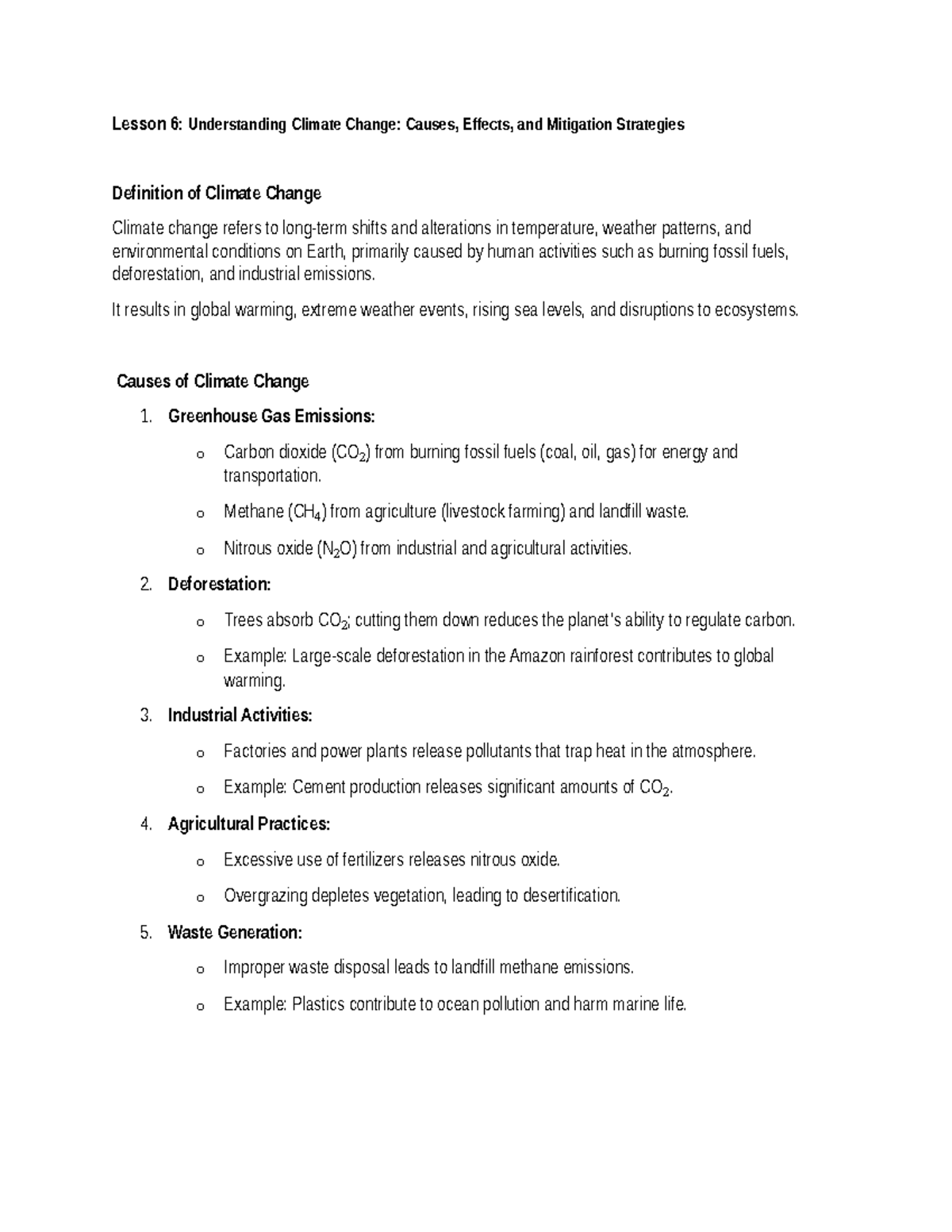 Lesson 6: Climate Change - Causes, Effects & Mitigation Strategies ...