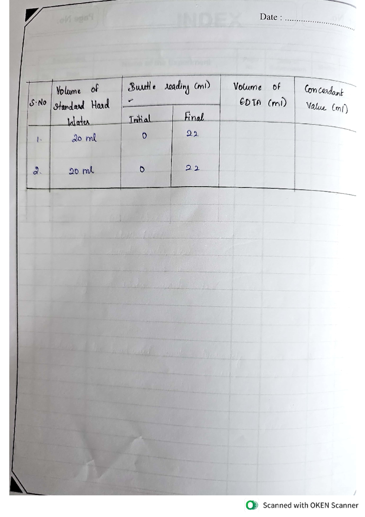 Chem record ex-1,2 - Notes - Date : Volume of Buretle reading (ml ...