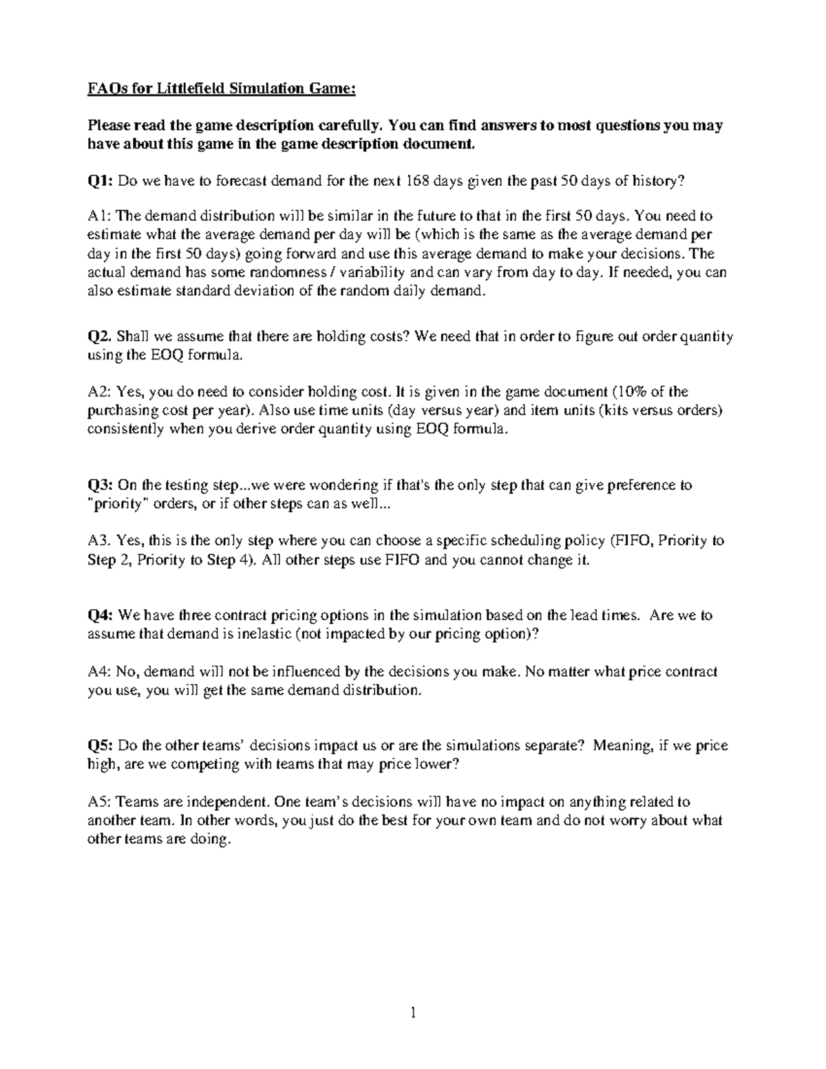 Littlefield Simulation FAQs & Summary Guide - Studocu