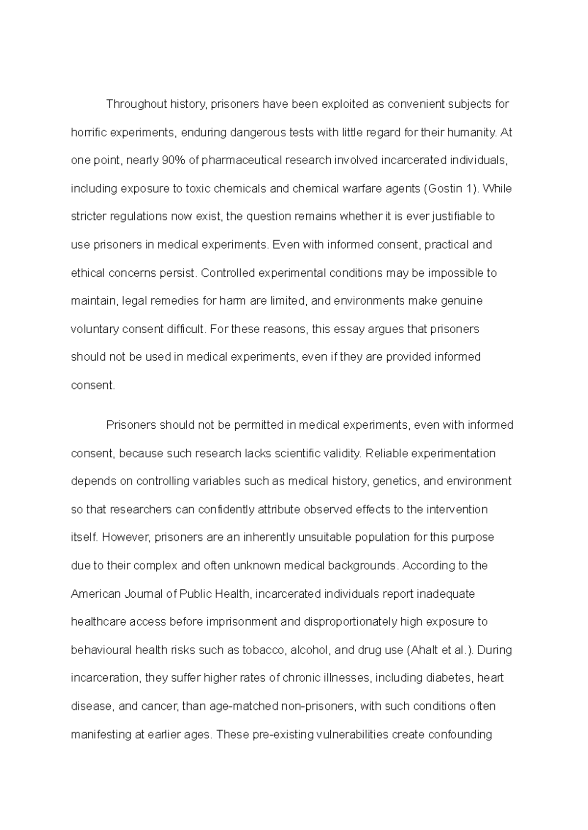 Ethical Concerns in Medical Experiments on Prisoners: A Research Essay ...