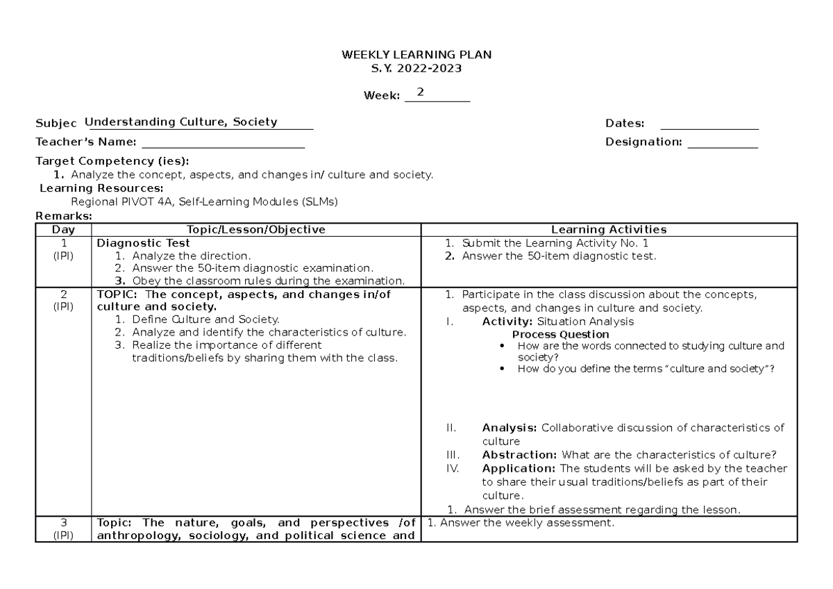 UCSP - Analyzing Concepts and Changes in Culture & Society - Studocu