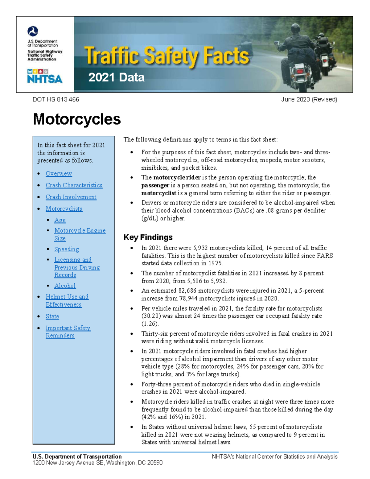 Motorcycles Traffic Safety Facts 2021 Data - U. Department of ...