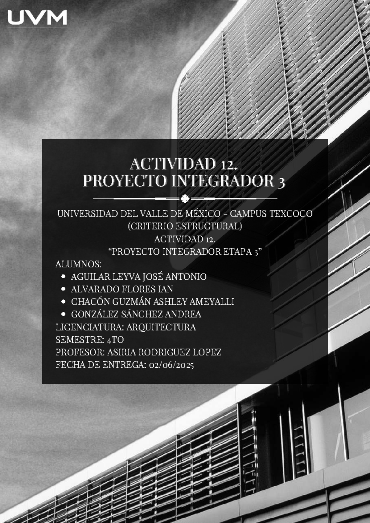 ACTIVIDAD 12: PROYECTO INTEGRADOR 3 - ARQUITECTURA 4TO SEMESTRE - Studocu