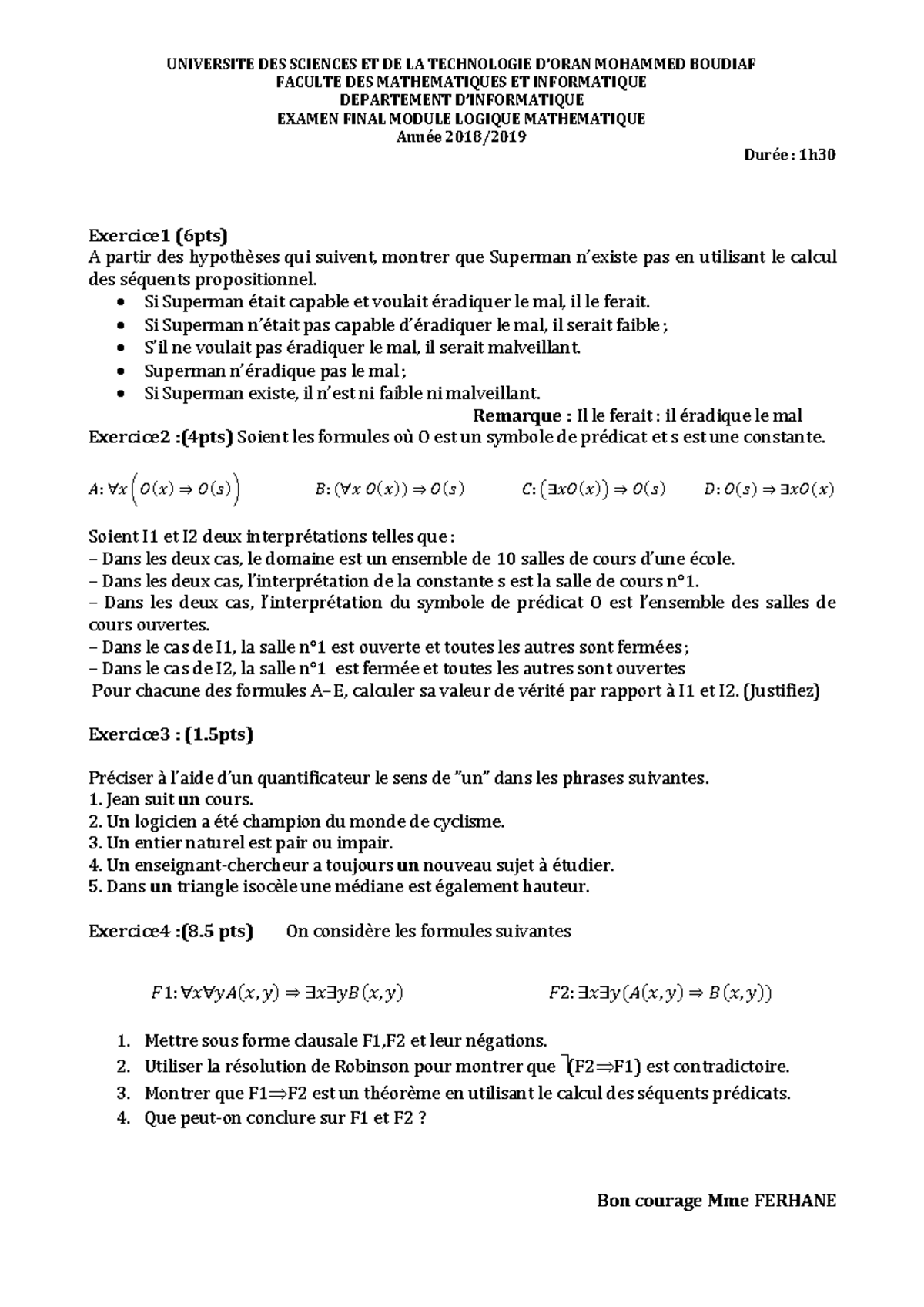 Examen Final LOG 2018 - USTO LOG L2 Informatique LMD - Studocu