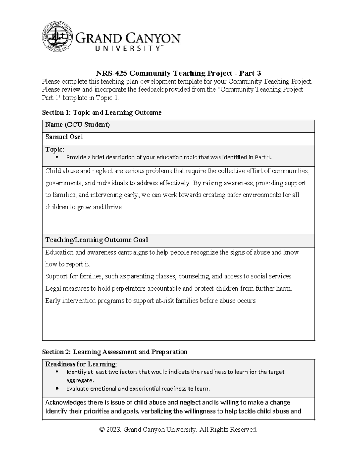 NRS 425 RS T2 Community Teaching Project: Child Abuse Awareness Plan ...