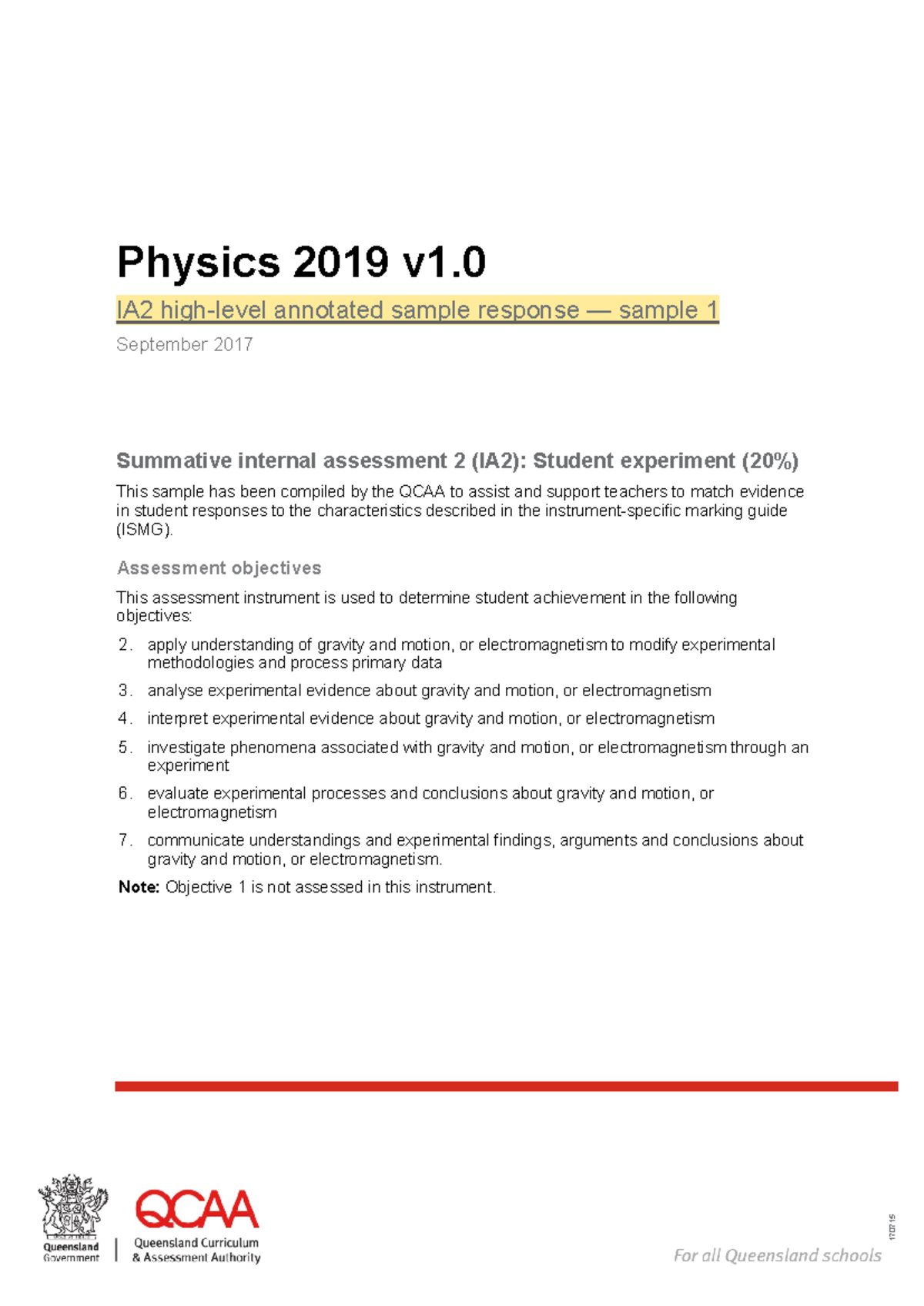 Snr physics 19 IA2 asr high - 170715 Physics 2019 v1. IA2 high-level ...