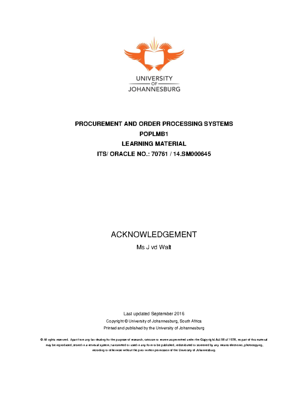 POPLMB1 Procurement and Order Processing Systems Learning Material ...