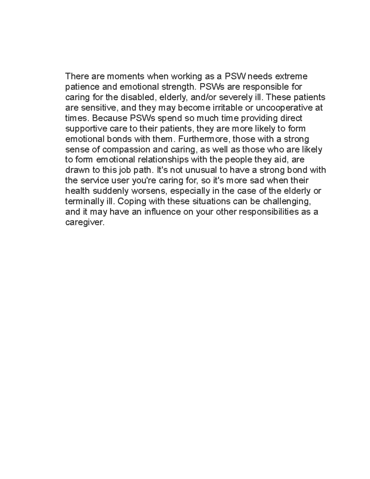 PSW Caregiving: Emotional Strength & Patience Required - #4 nl9099999 ...