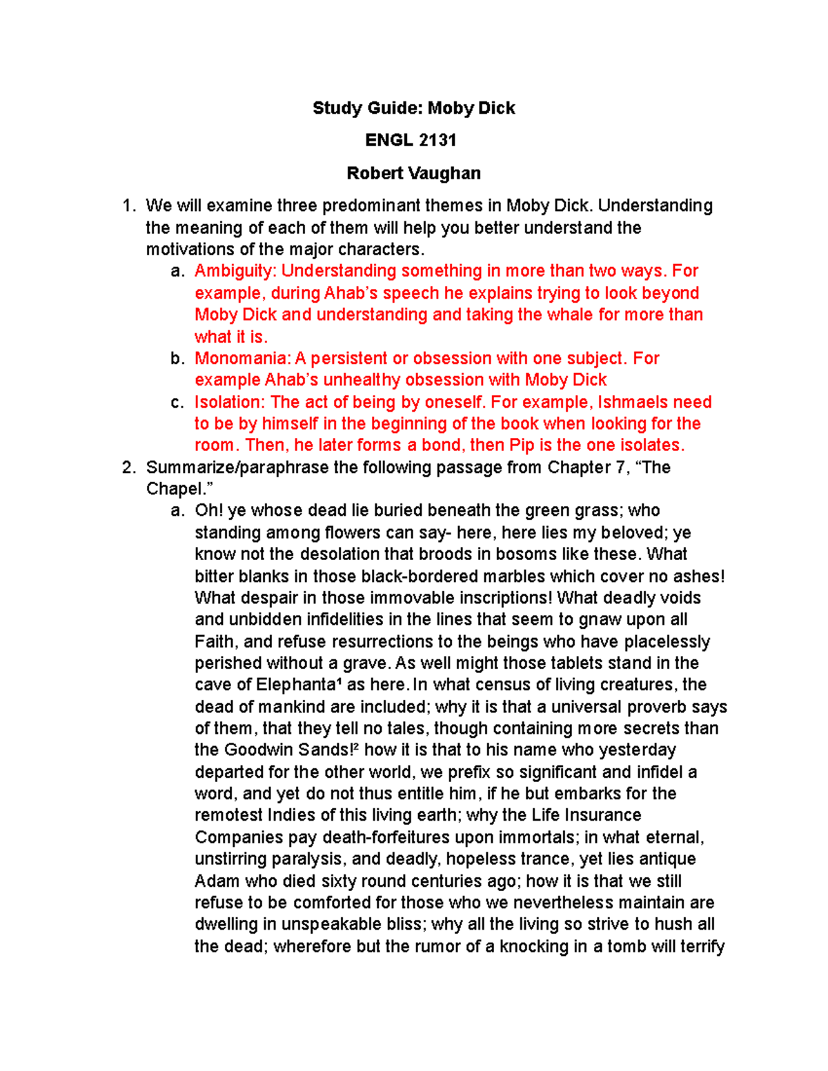 Moby Dick Study Guide: Key Themes and Character Analysis ENGL 2131 ...