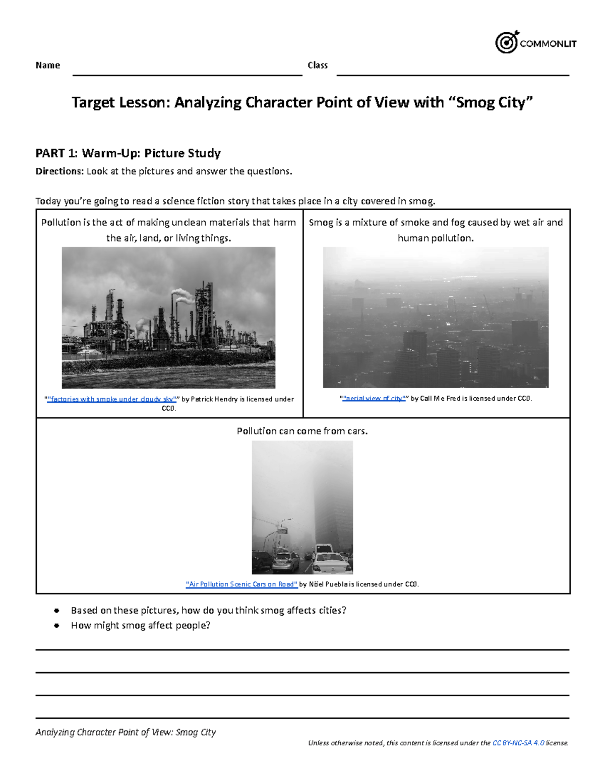Analyzing Characters & Perspectives in "Smog City" Lesson Plan - Studocu