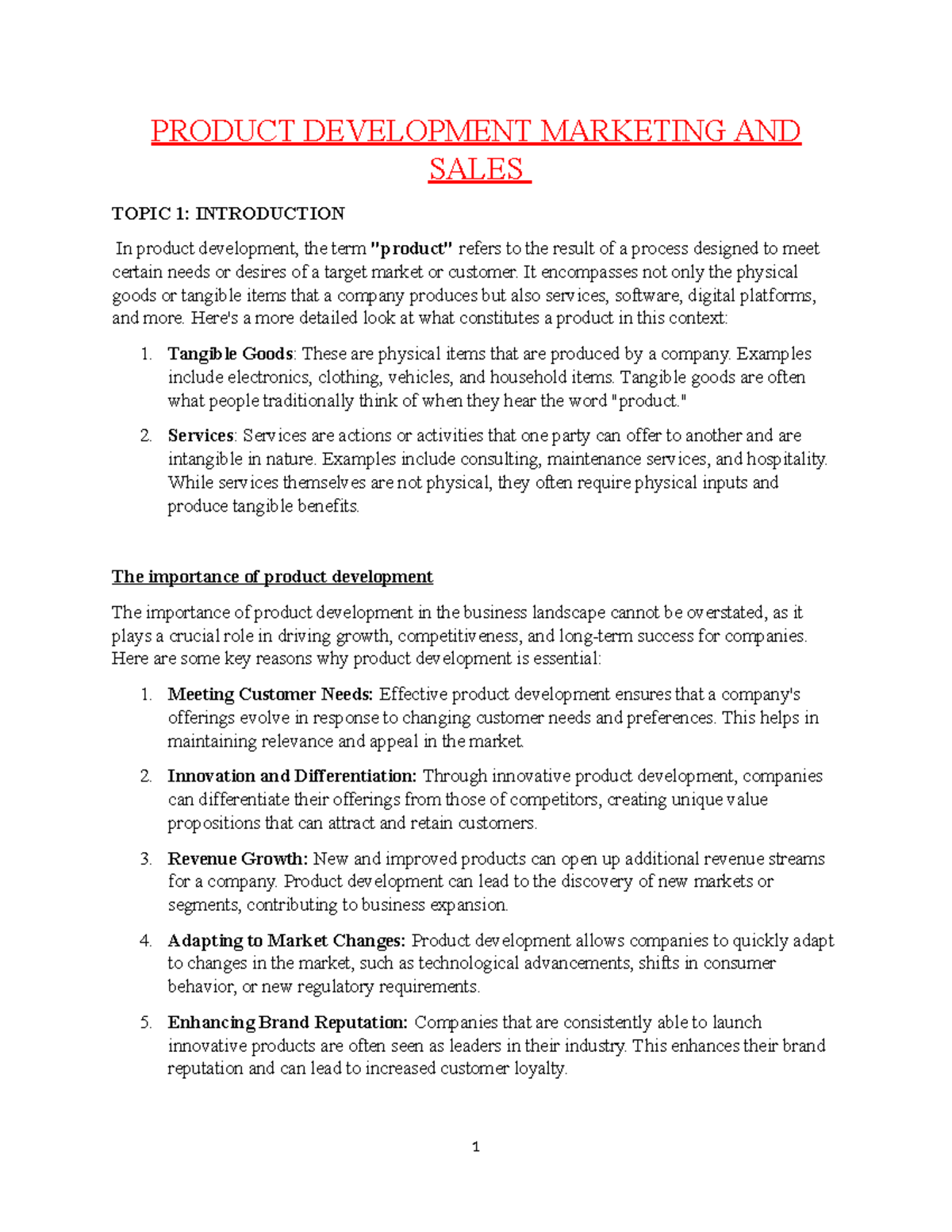 "Product Development: Strategies in Marketing & Sales (MKT 101)" - Studocu